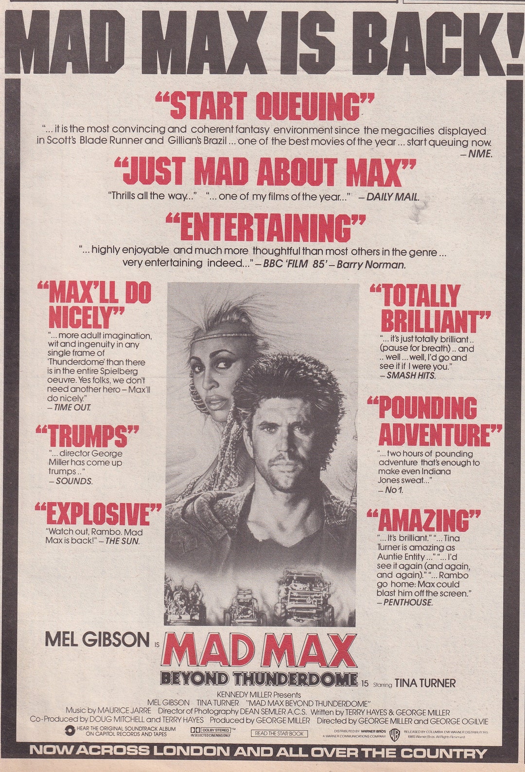 Original Vintage Mini Poster / Newspaper Clipping Mad Max: - Etsy