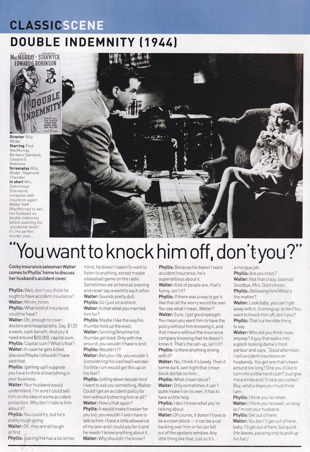 Original Vintage Mini Poster / Magazine Clipping - Double Indemnity ...