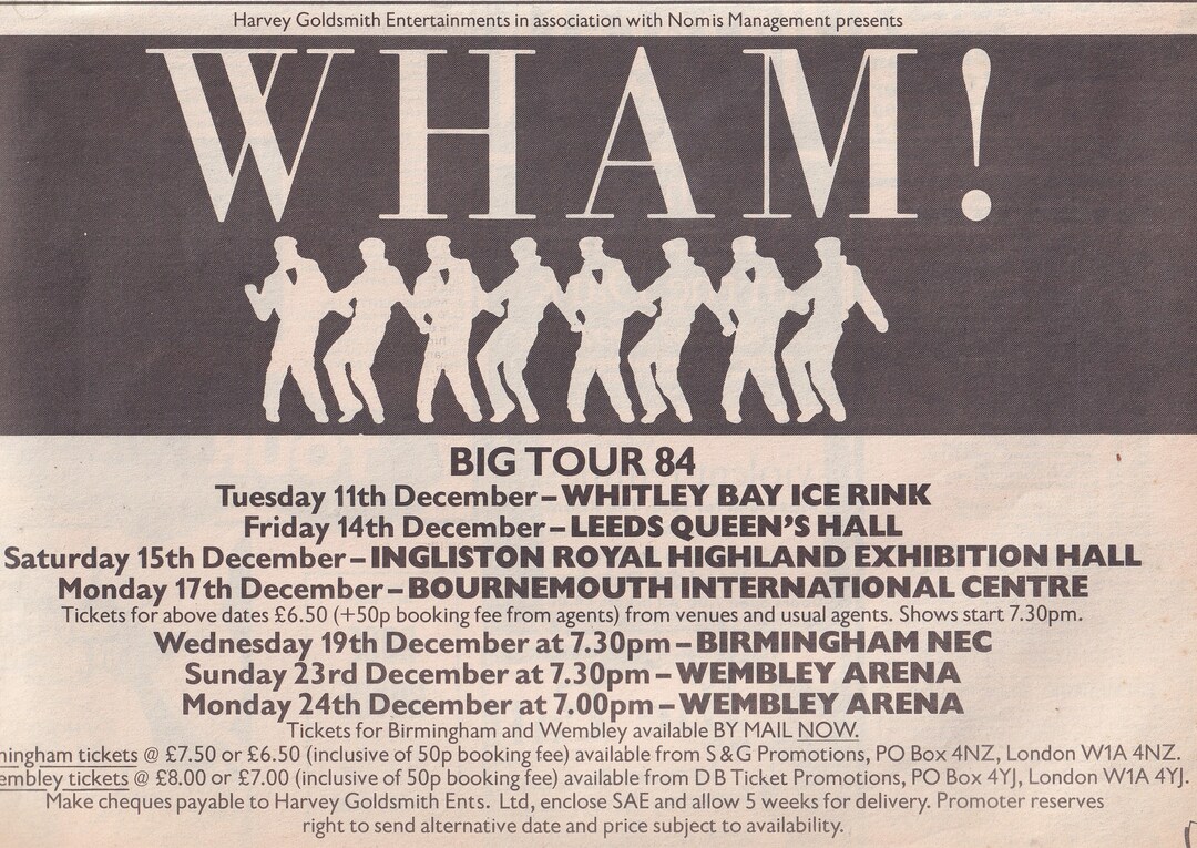 Original Vintage Mini Poster / Newspaper Clipping - Wham! - Big Tour 84 ...