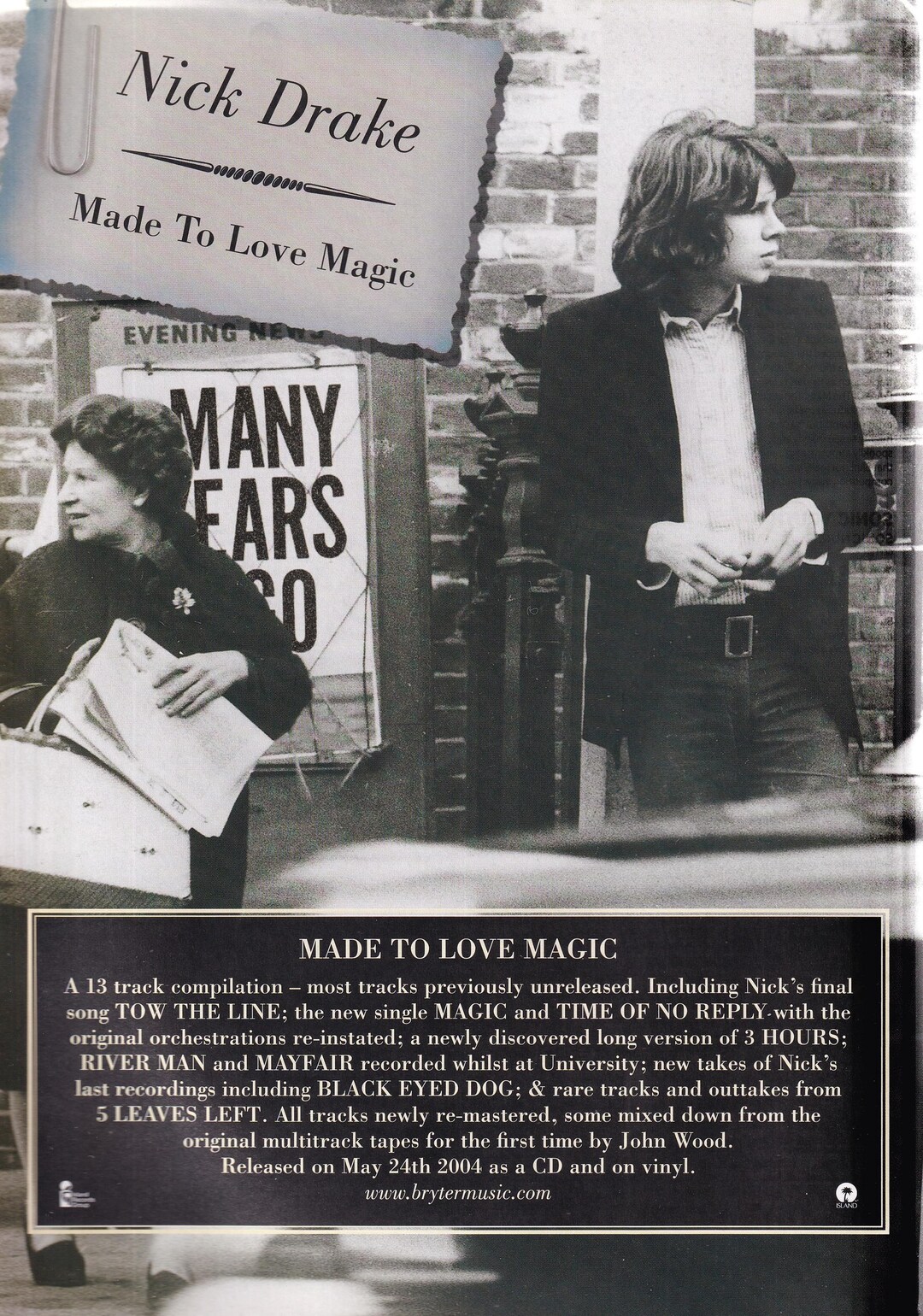 Original Vintage Mini Poster / Magazine Clipping Nick Drake Made to ...