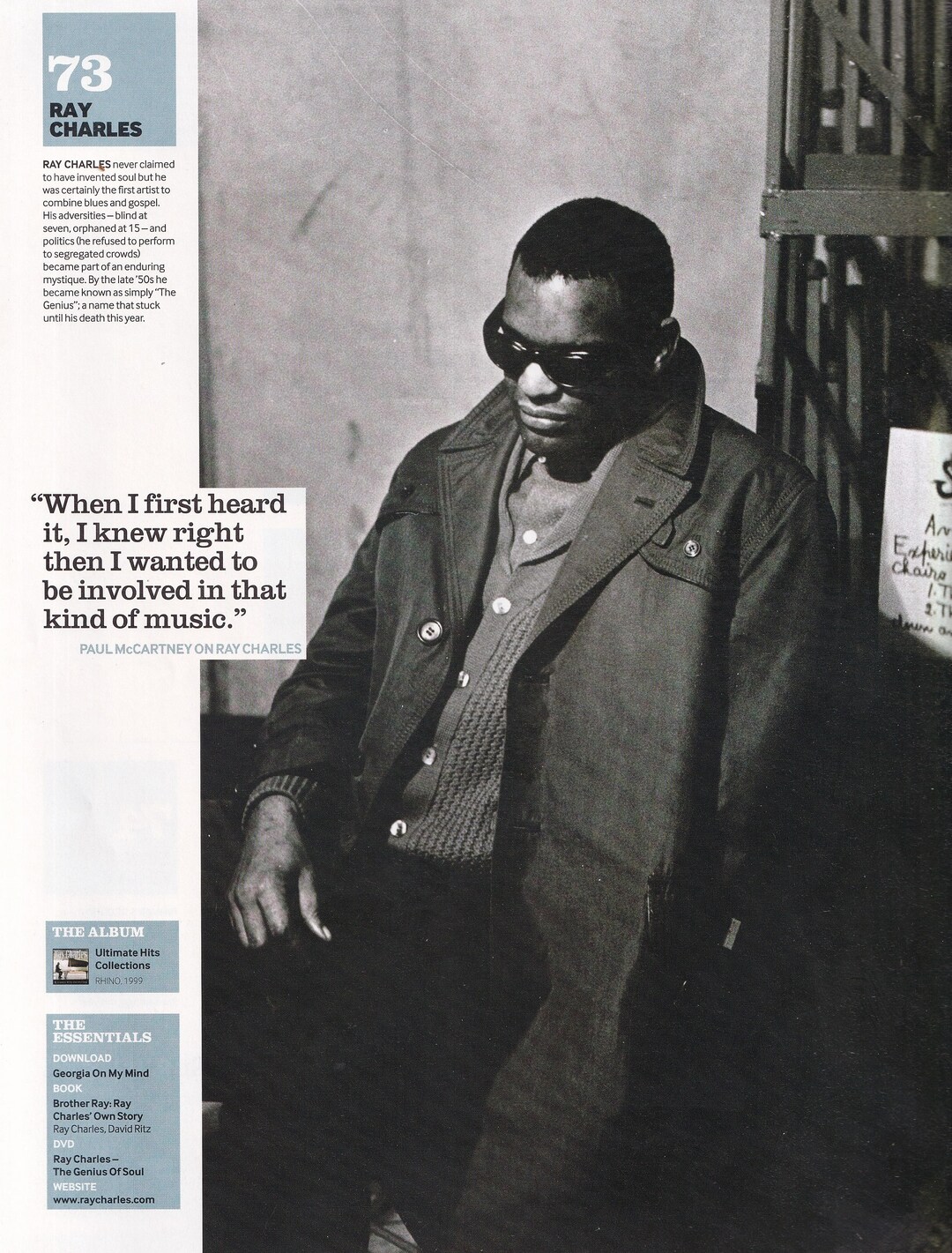 Original Vintage Mini Poster / Magazine Clipping - Ray Charles, San ...