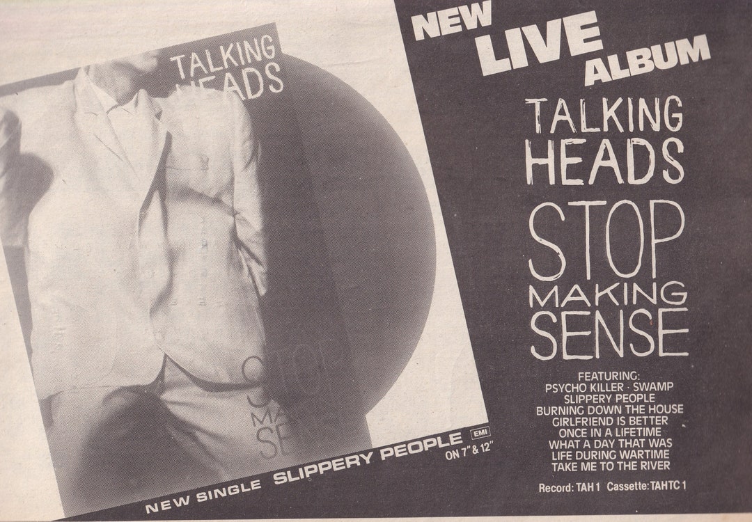 Original Vintage Mini Poster / Newspaper Clipping Talking Heads Stop ...