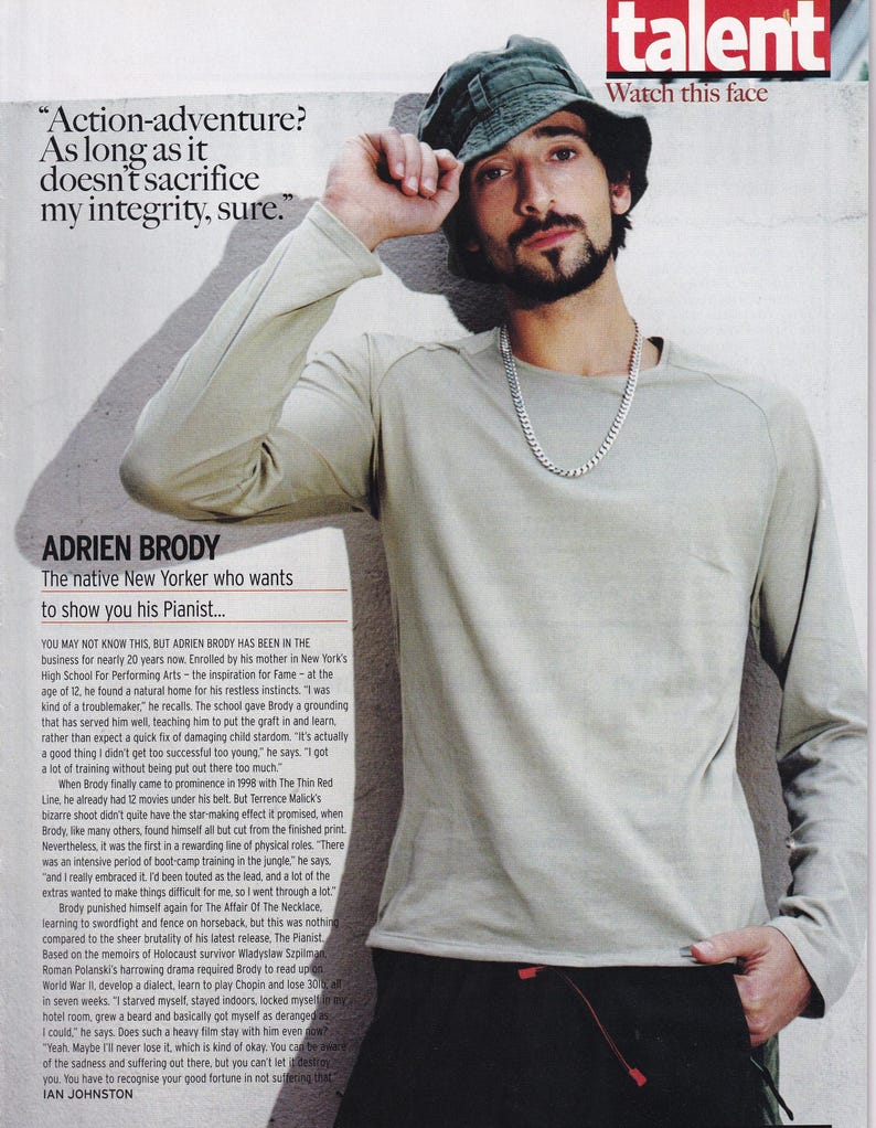 Original Vintage Mini Poster / Magazine Clipping - Adrien Brody (2003 ...