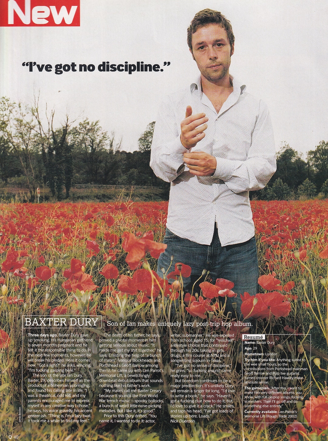 Original Vintage Mini Poster / Magazine Clipping - Baxter Dury (2002 ...