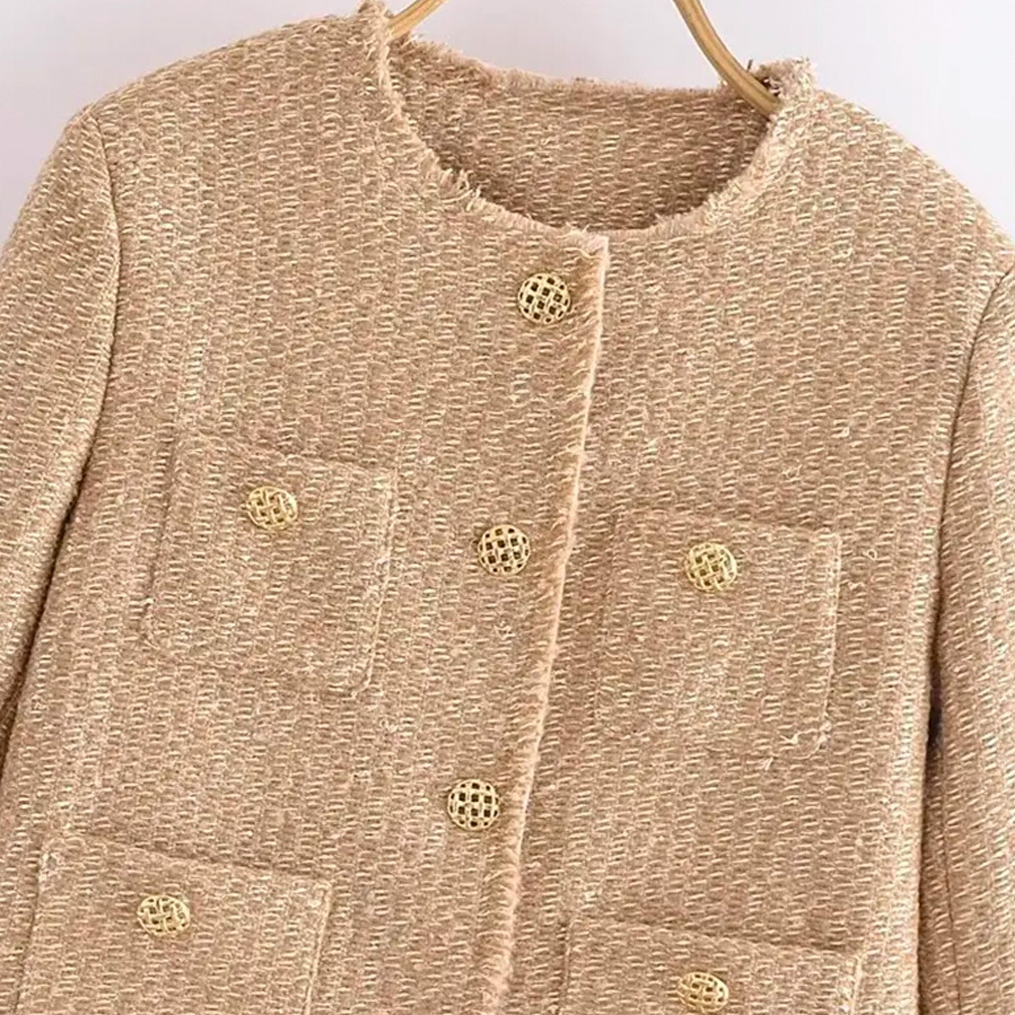 Women Tweed Blazer Long Sleeve Casual Work Blazer Jacket Collared Tweed ...