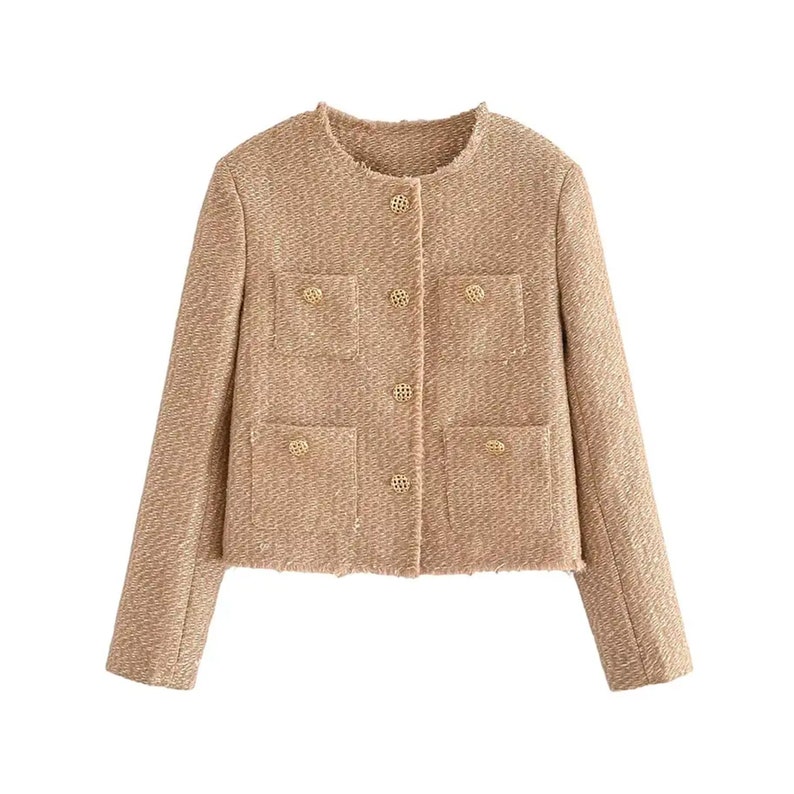 Women Tweed Blazer Long Sleeve Casual Work Blazer Jacket Collared Tweed ...