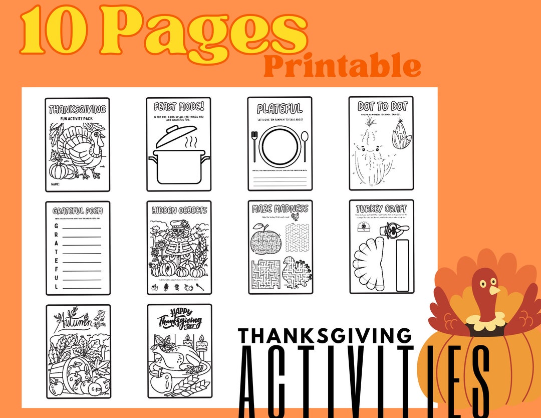 Printable Thanksgiving Kids Activity Book 10 Fun Pages - Etsy