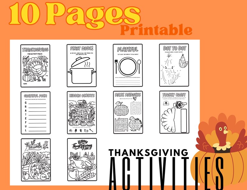Printable Thanksgiving Kids Activity Book 10 Fun Pages - Etsy