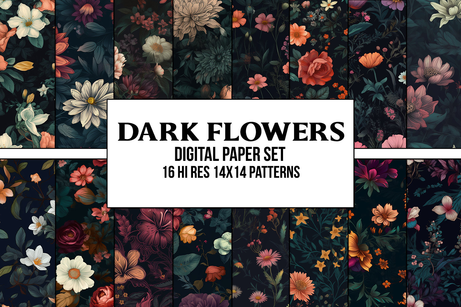 Dark Flowers | Digital Paper Set | Seamless Textures | Patterns ...