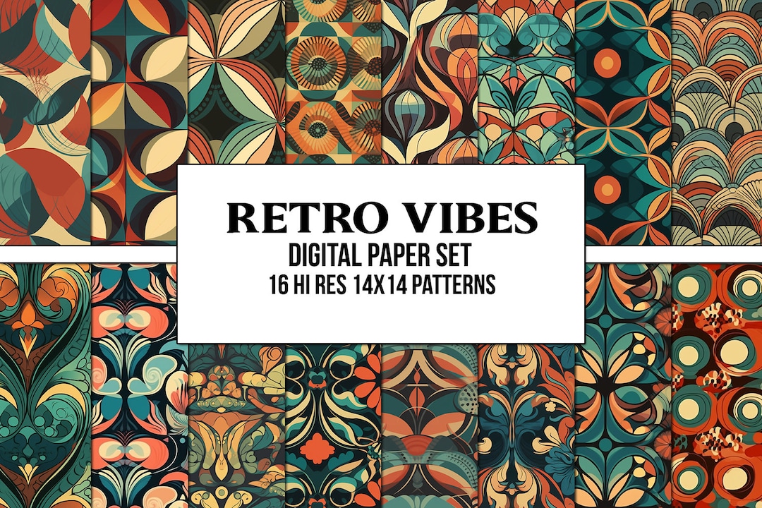 Retro Vibes | Digital Paper Set | Seamless Textures | Patterns ...