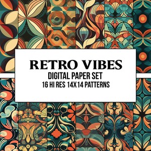 Retro Vibes Digital Paper Set Seamless Textures Patterns Backgrounds ...