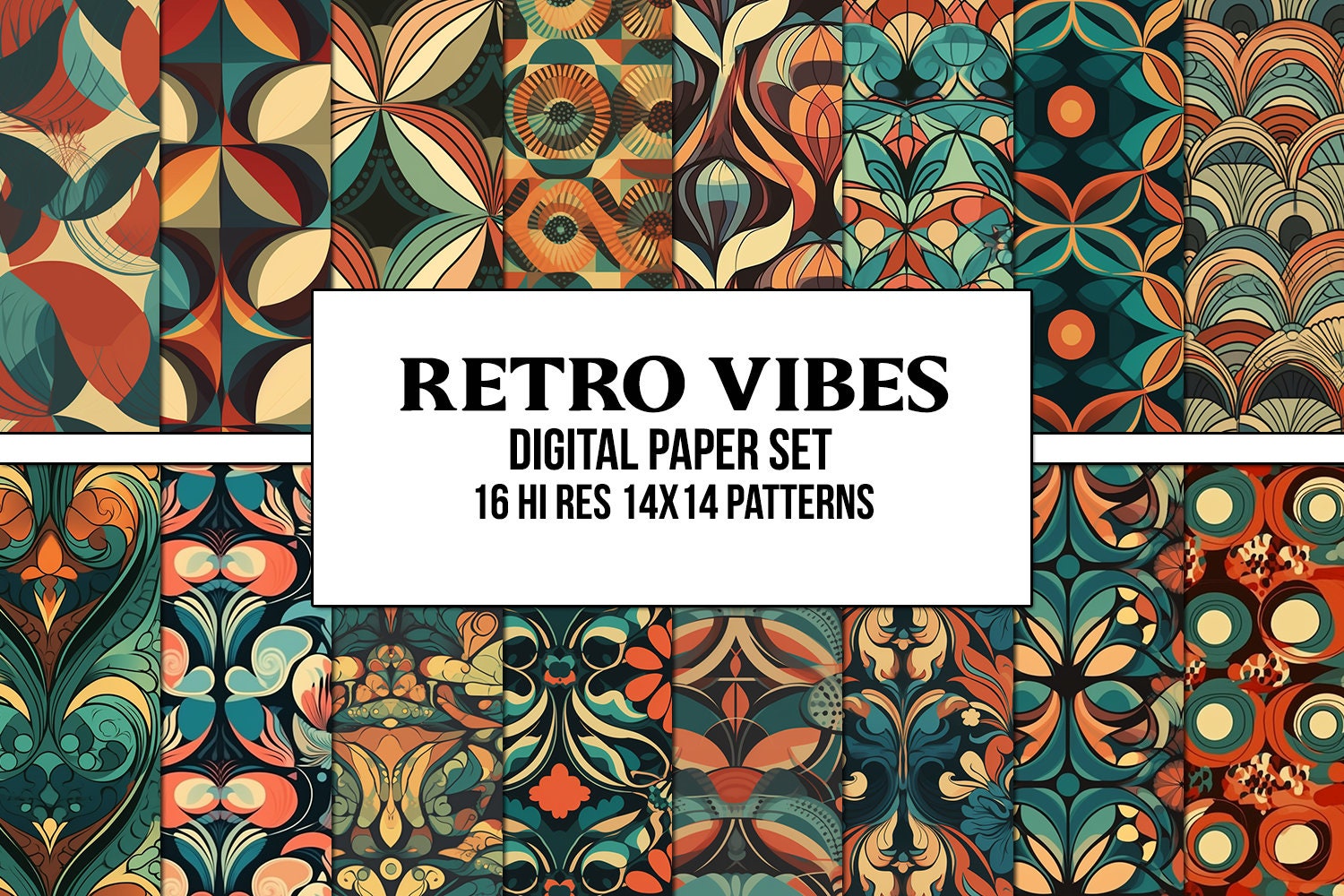 Retro Vibes | Digital Paper Set | Seamless Textures | Patterns ...