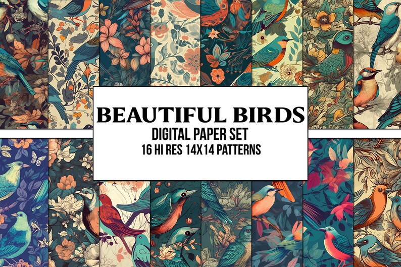 Beautiful Birds | Digital Paper Set | Seamless Textures | Patterns ...