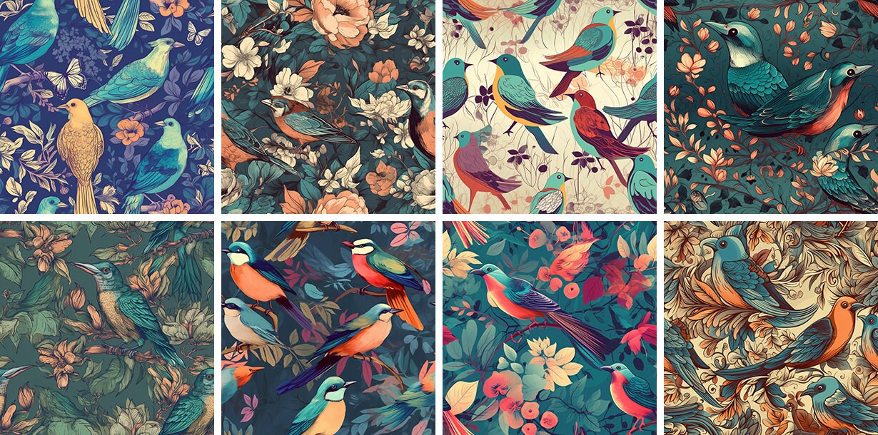 Beautiful Birds | Digital Paper Set | Seamless Textures | Patterns ...