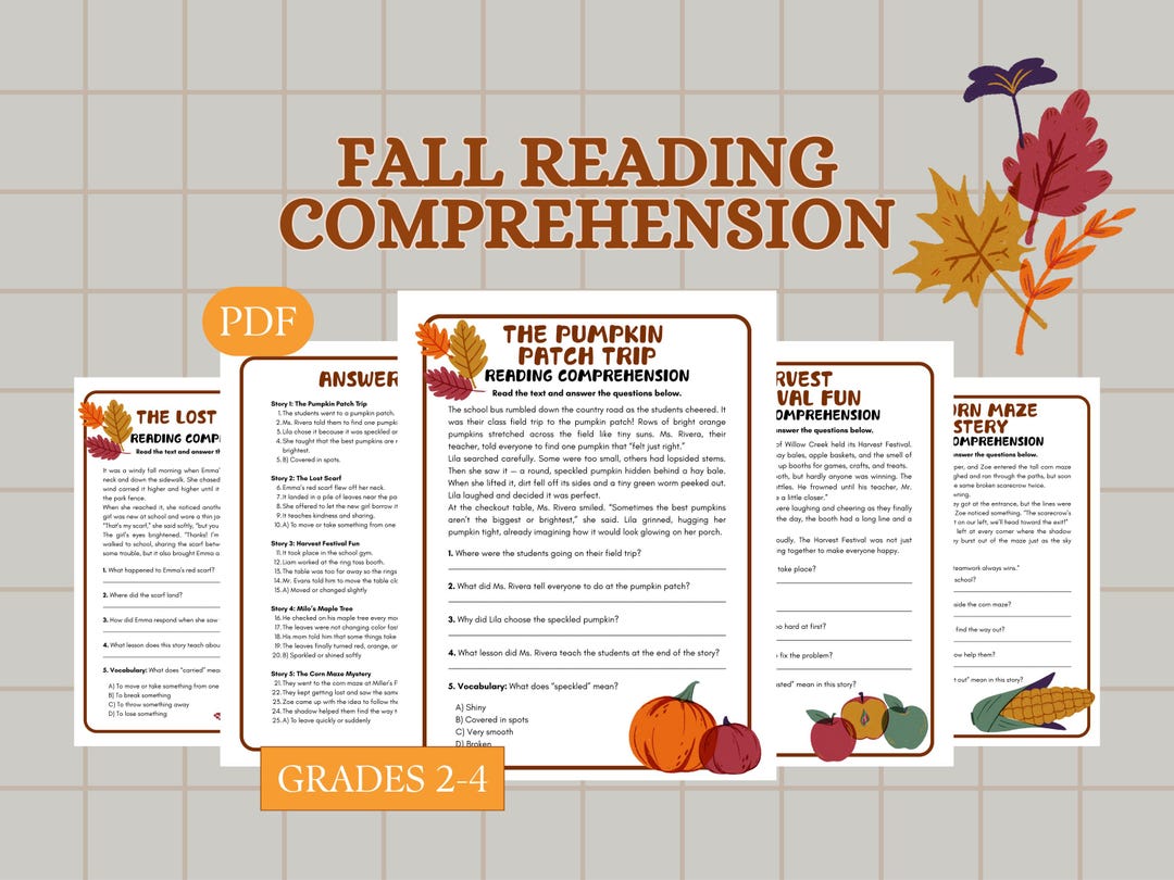Fall Reading Comprehension | Grades 2-4, Short Stories (printable) - Etsy