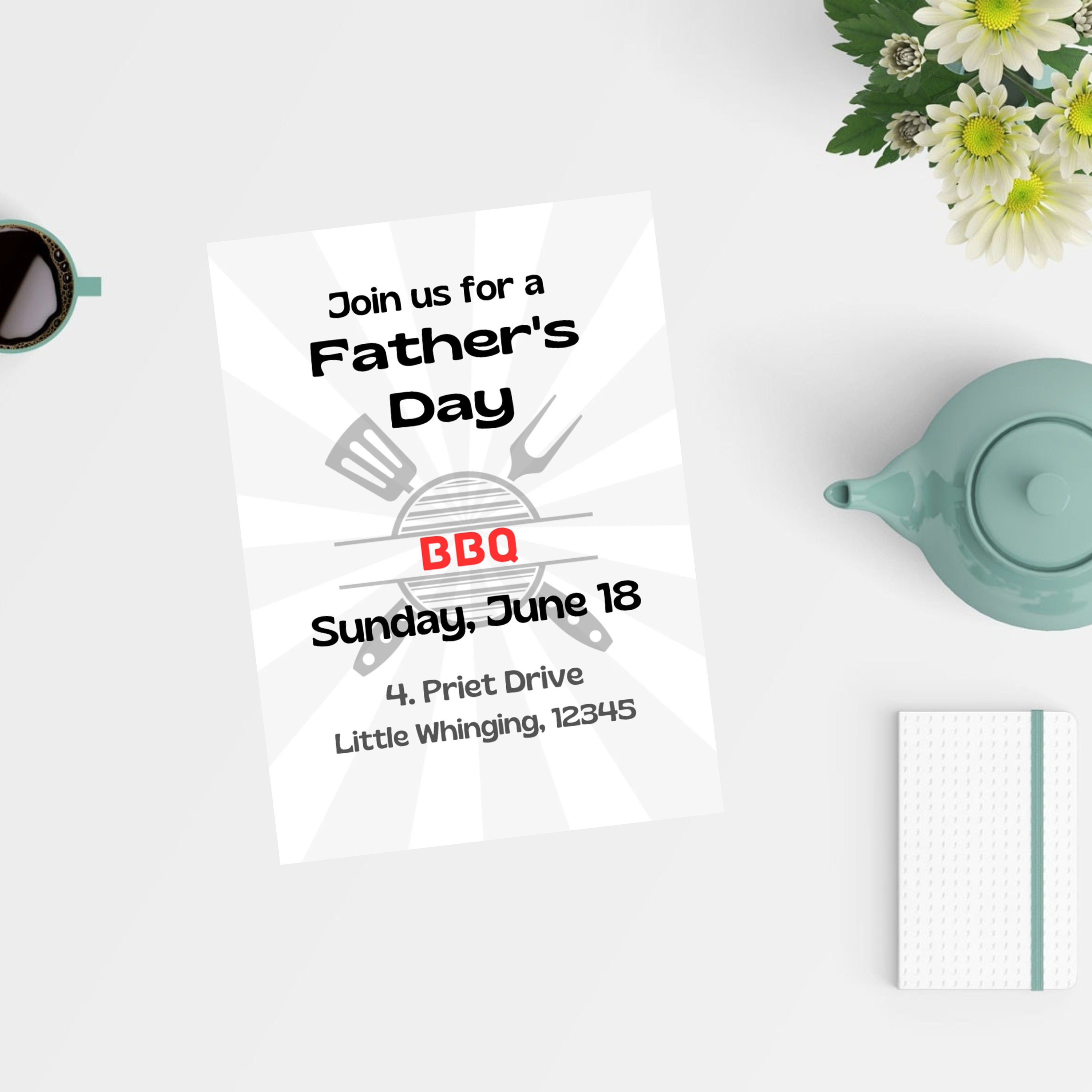 Printable Father&#039;s Day Card, Printable Father&#039;s Day BBQ Card, Father&#039;s ...