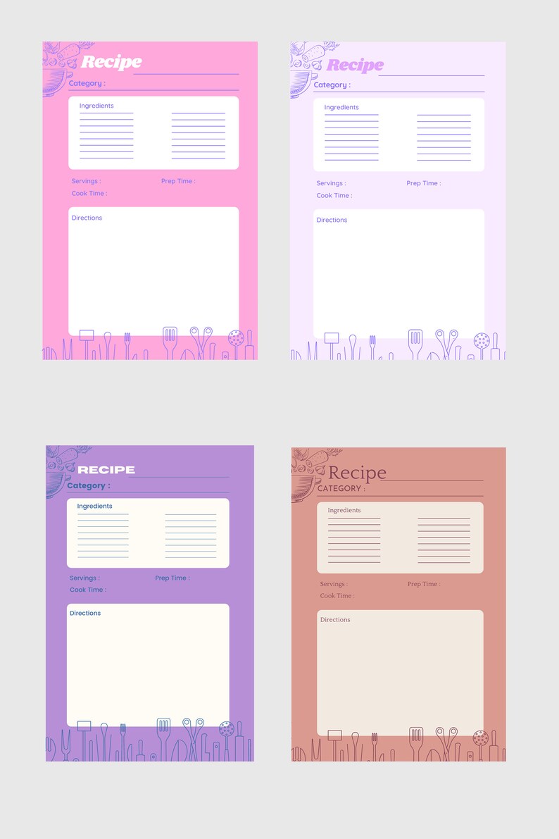 Recipe Cards Digital Download 4in X 6in Beige & White Printable - Etsy