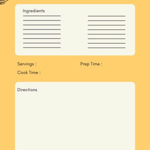 Printable Recipe Cards Digital Download 4in X 6in Yellow 150 - Etsy