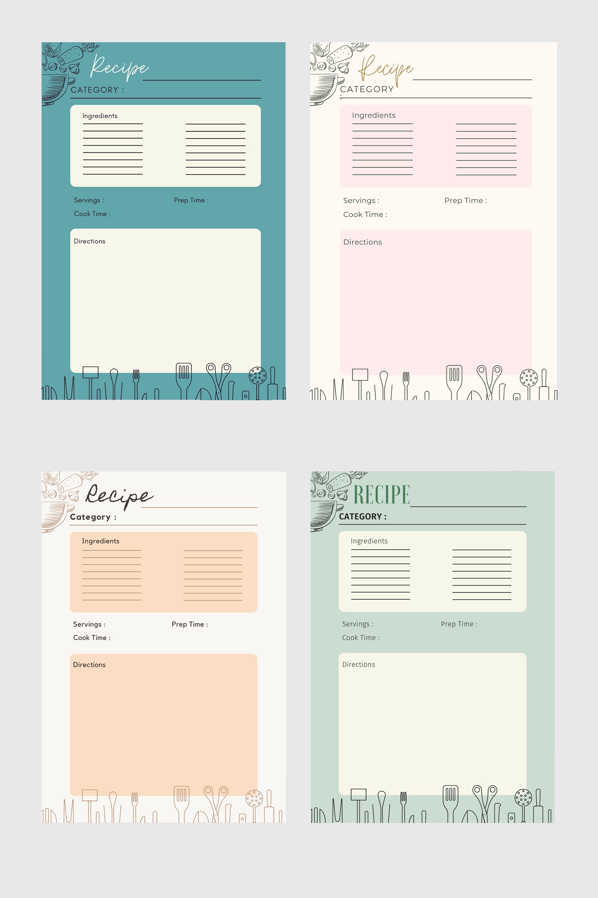 Printable Recipe Cards Digital Download 4in X 6in Brown & White 150 - Etsy