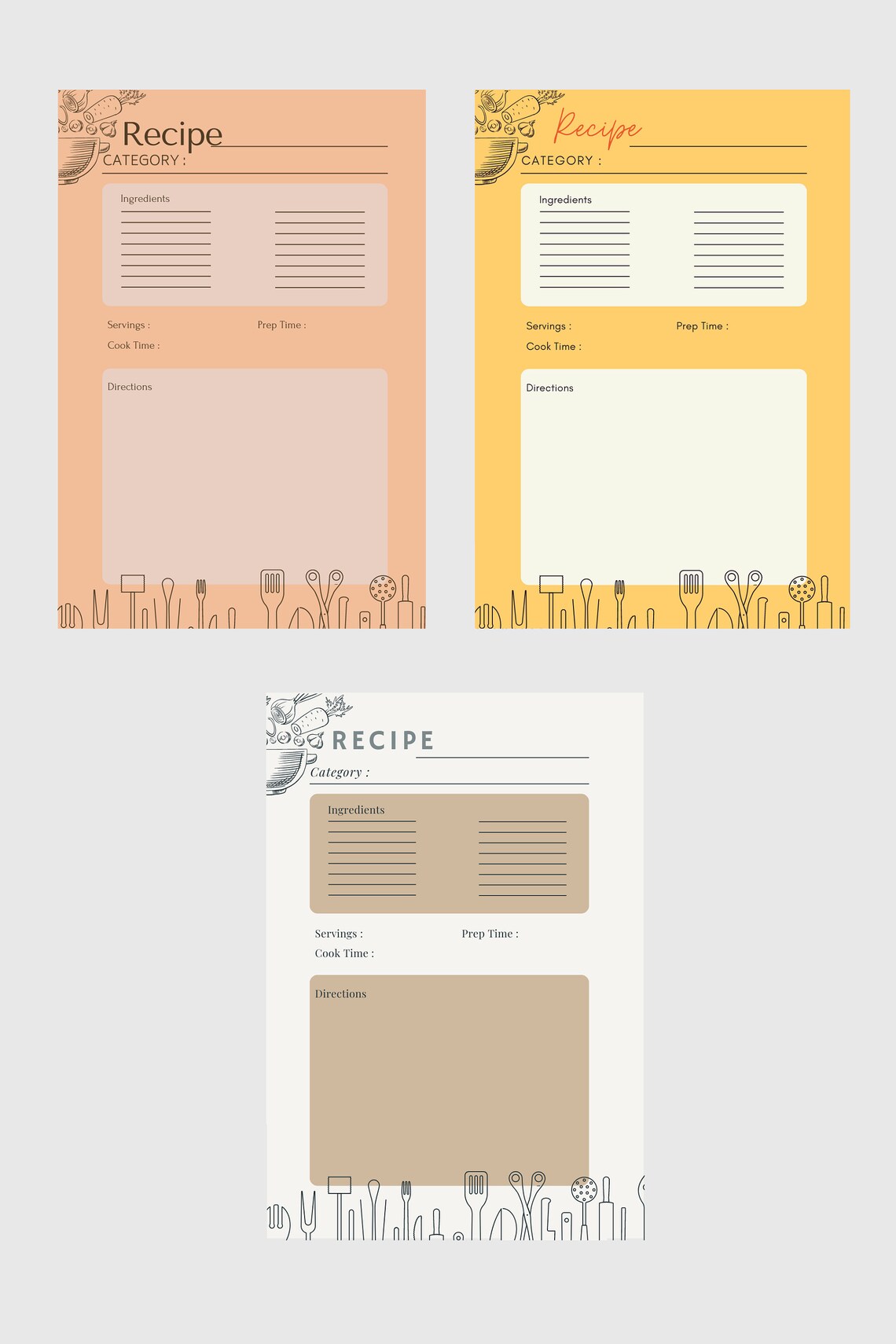 Recipe Cards Digital Download 4in X 6in Beige & White Printable - Etsy