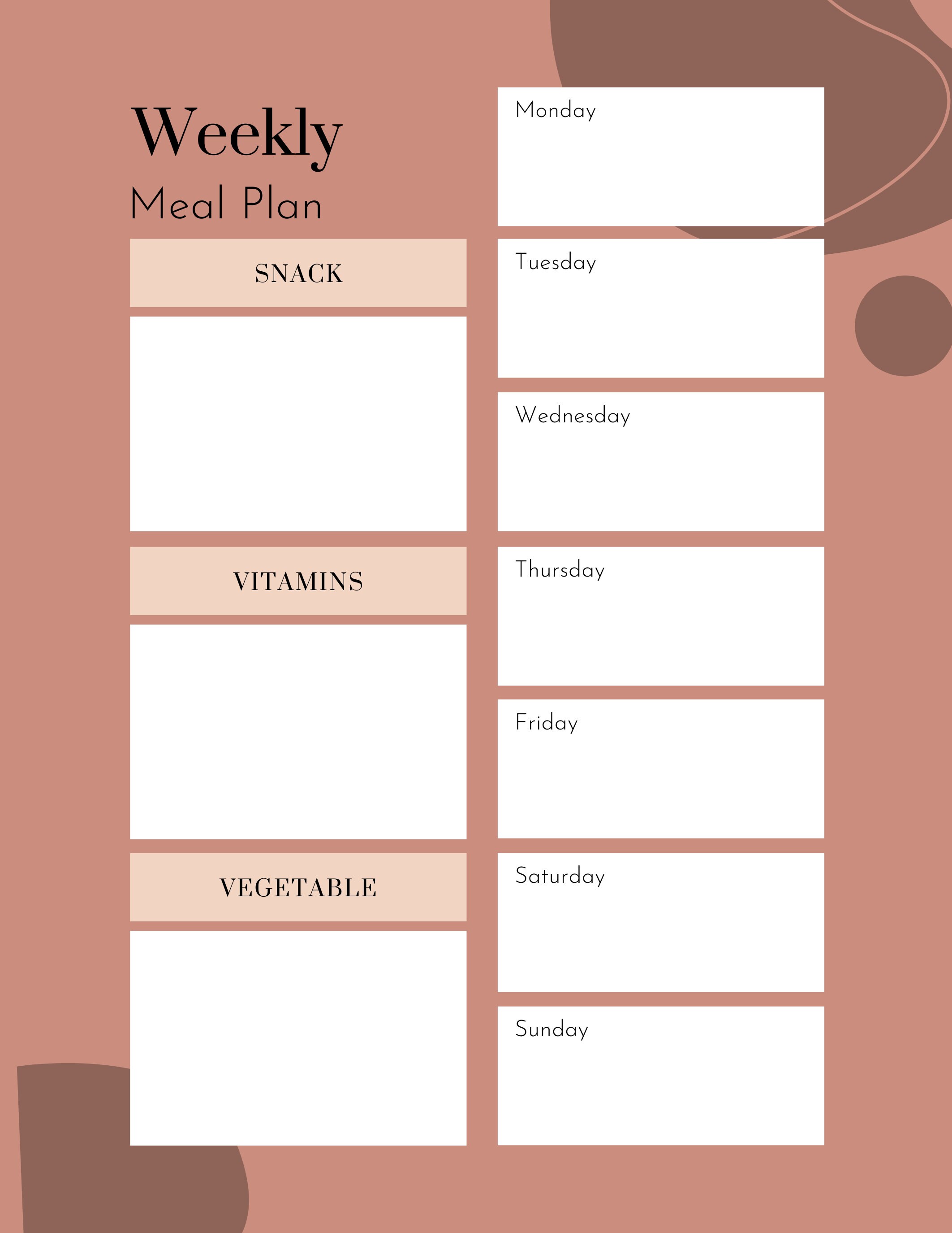 Printable Weekly Meal Planner Digital Download Meal Planning 8.5x11 - Etsy