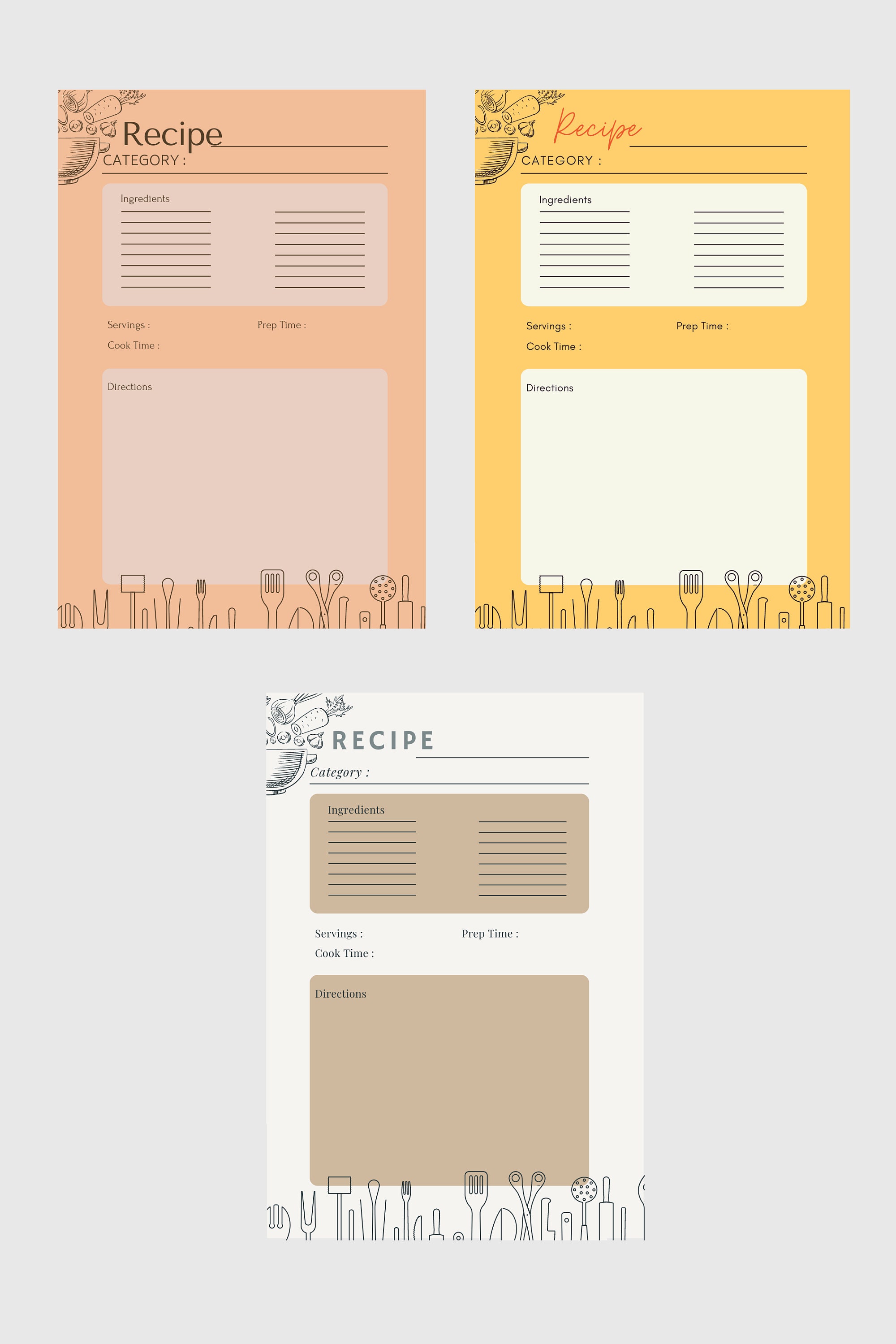 Printable Recipe Cards Digital Download 4in X 6in Brown & White 150 - Etsy