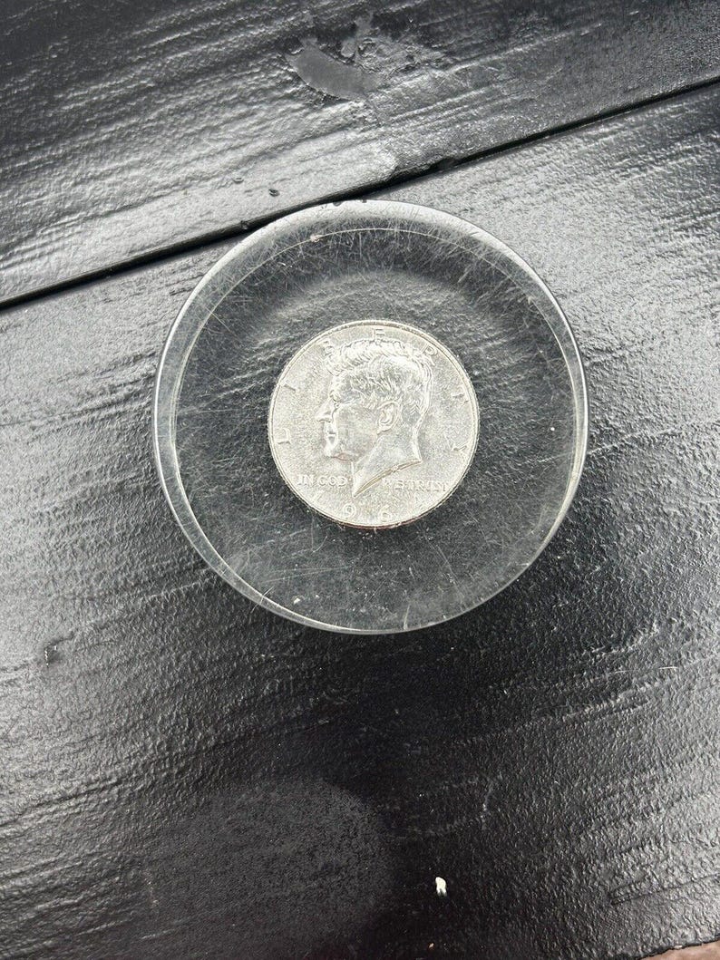 1964 Silver Kennedy Half 1/2 Dollar Coin JFK in Lucite Paperweight GEM ...