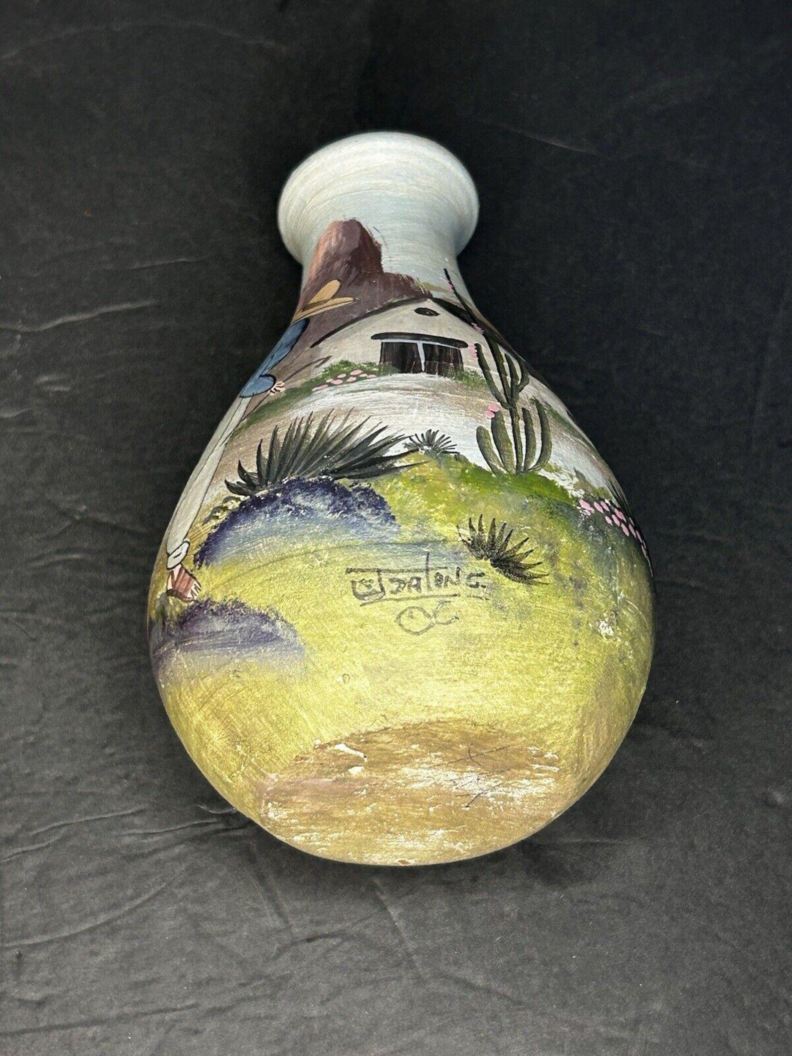 Vintage Mexican Folk Art Pottery Art Deco Hand Painted Vase - Etsy