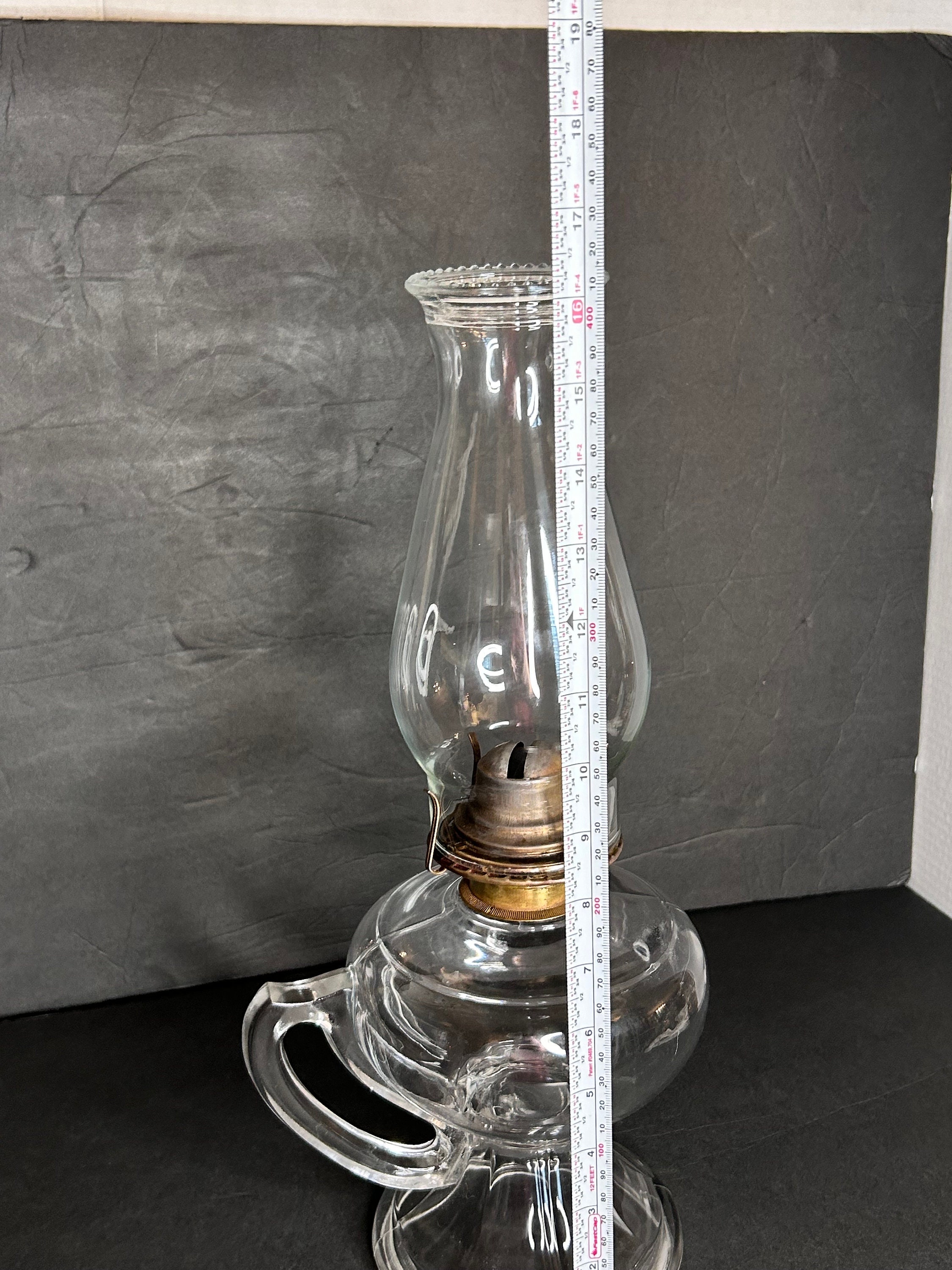 Vintage Large Clear Thick Glass Kerosene Oil Lamp 16 Tall With Chimney ...