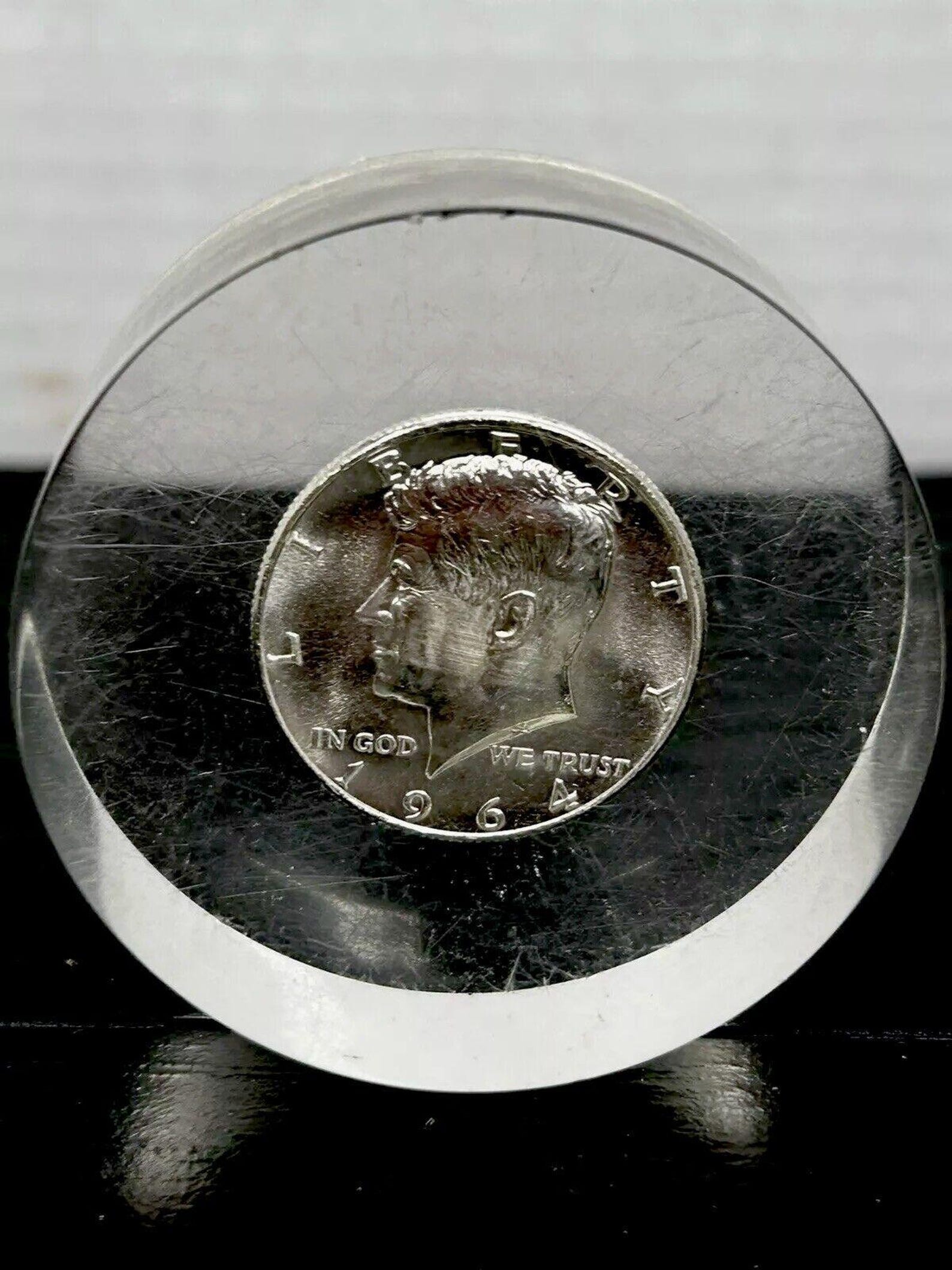 1964 Silver Kennedy Half 1/2 Dollar Coin JFK in Lucite Paperweight GEM ...