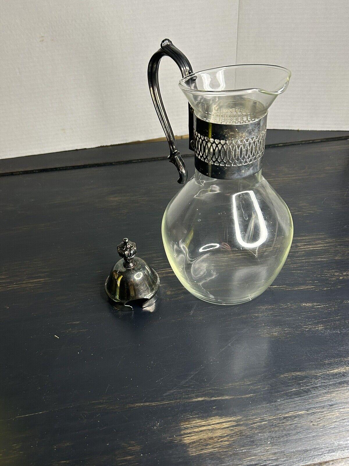 Very Rare Vintage Corning Ware Glass Pitcher Carafe With Pewter Silver ...
