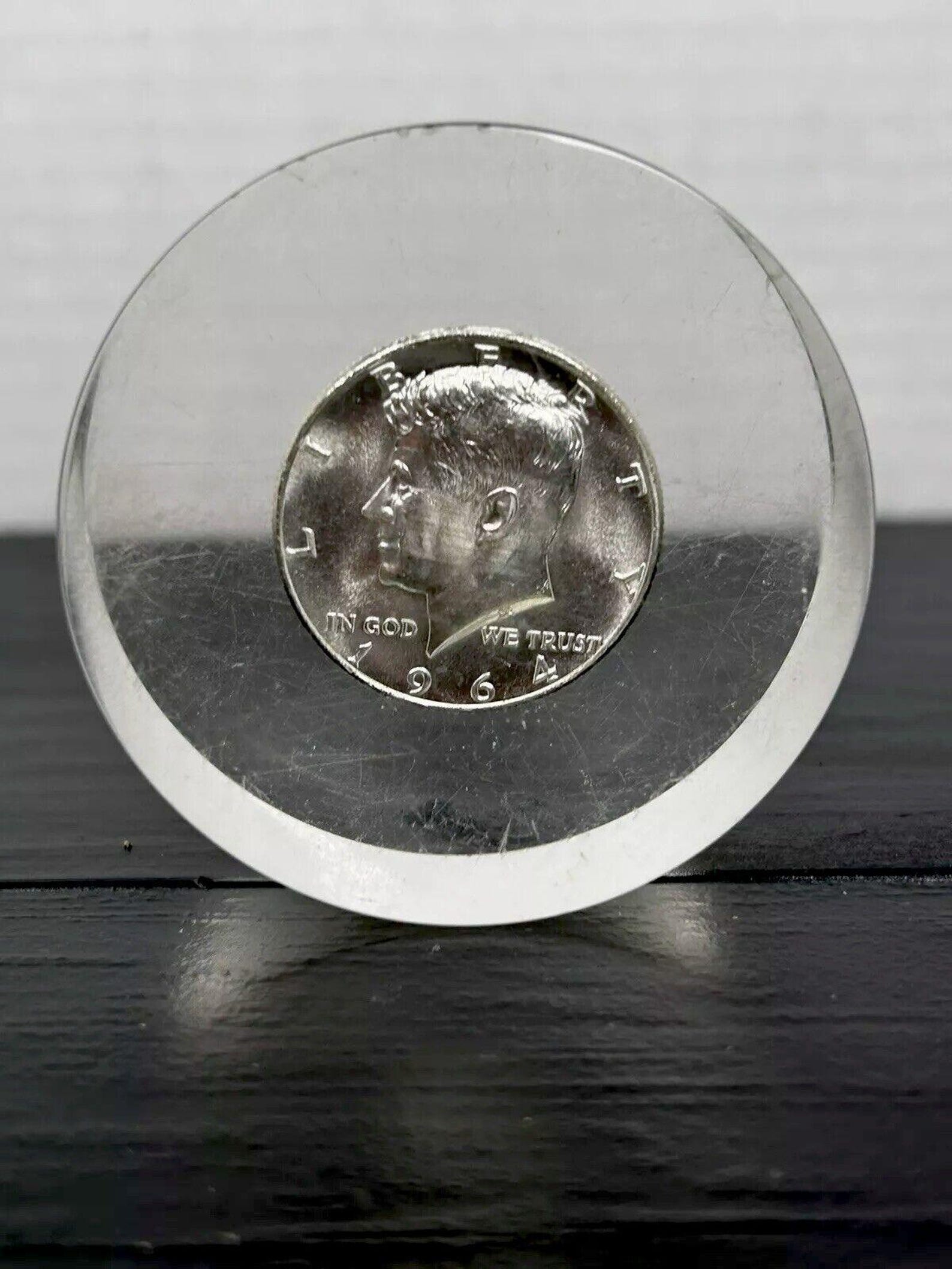 1964 Silver Kennedy Half 1/2 Dollar Coin JFK in Lucite Paperweight GEM ...