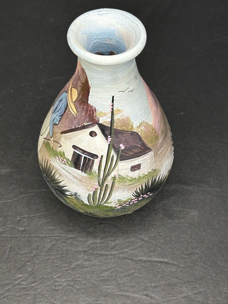 Vintage Mexican Folk Art Pottery Art Deco Hand Painted Vase - Etsy