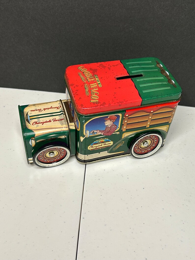 Vintage Nobel Hall Cherrydale Farms the Goody Wagon Tin Truck Coin Bank ...