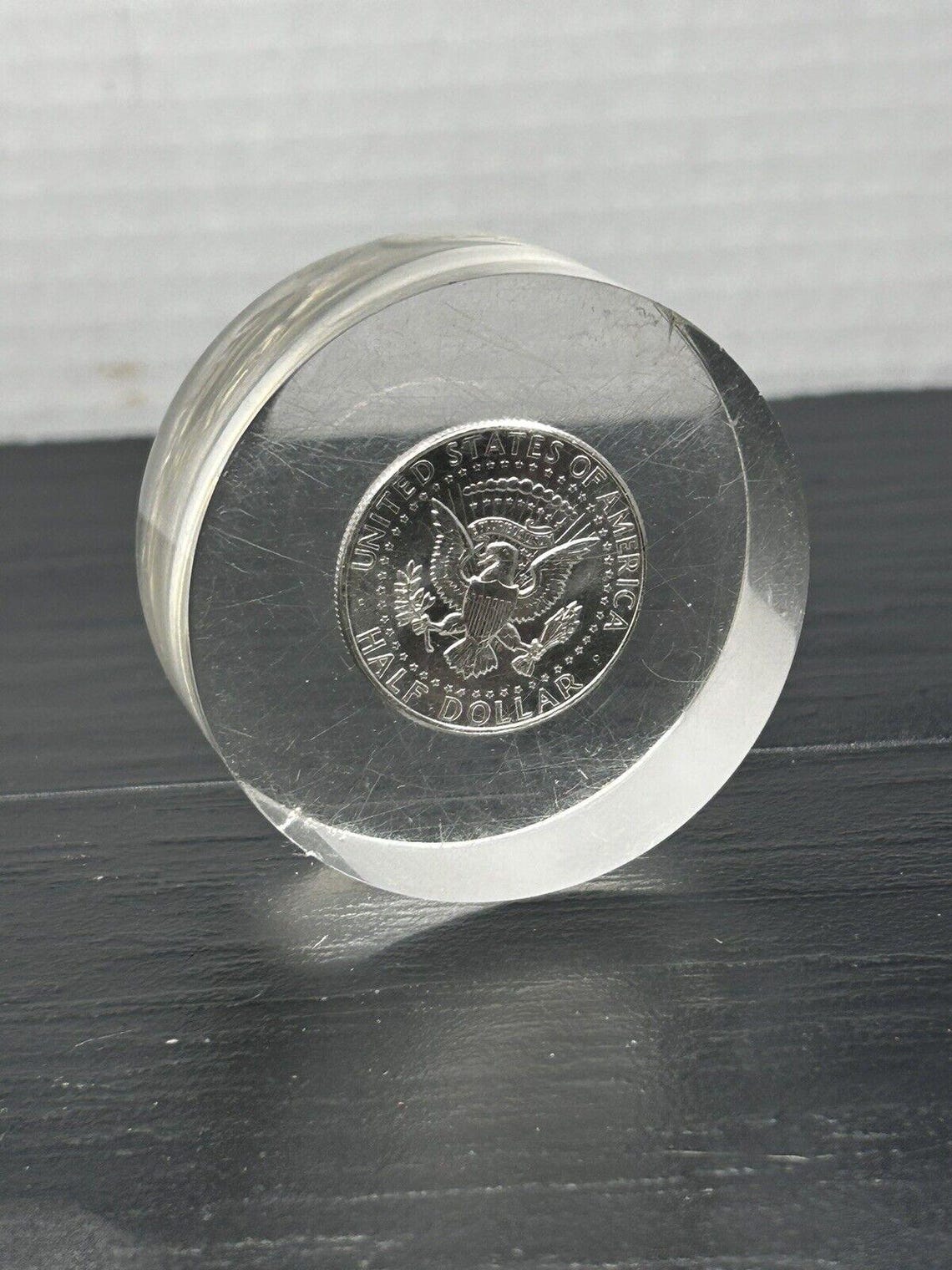 1964 Silver Kennedy Half 1/2 Dollar Coin JFK in Lucite Paperweight GEM ...