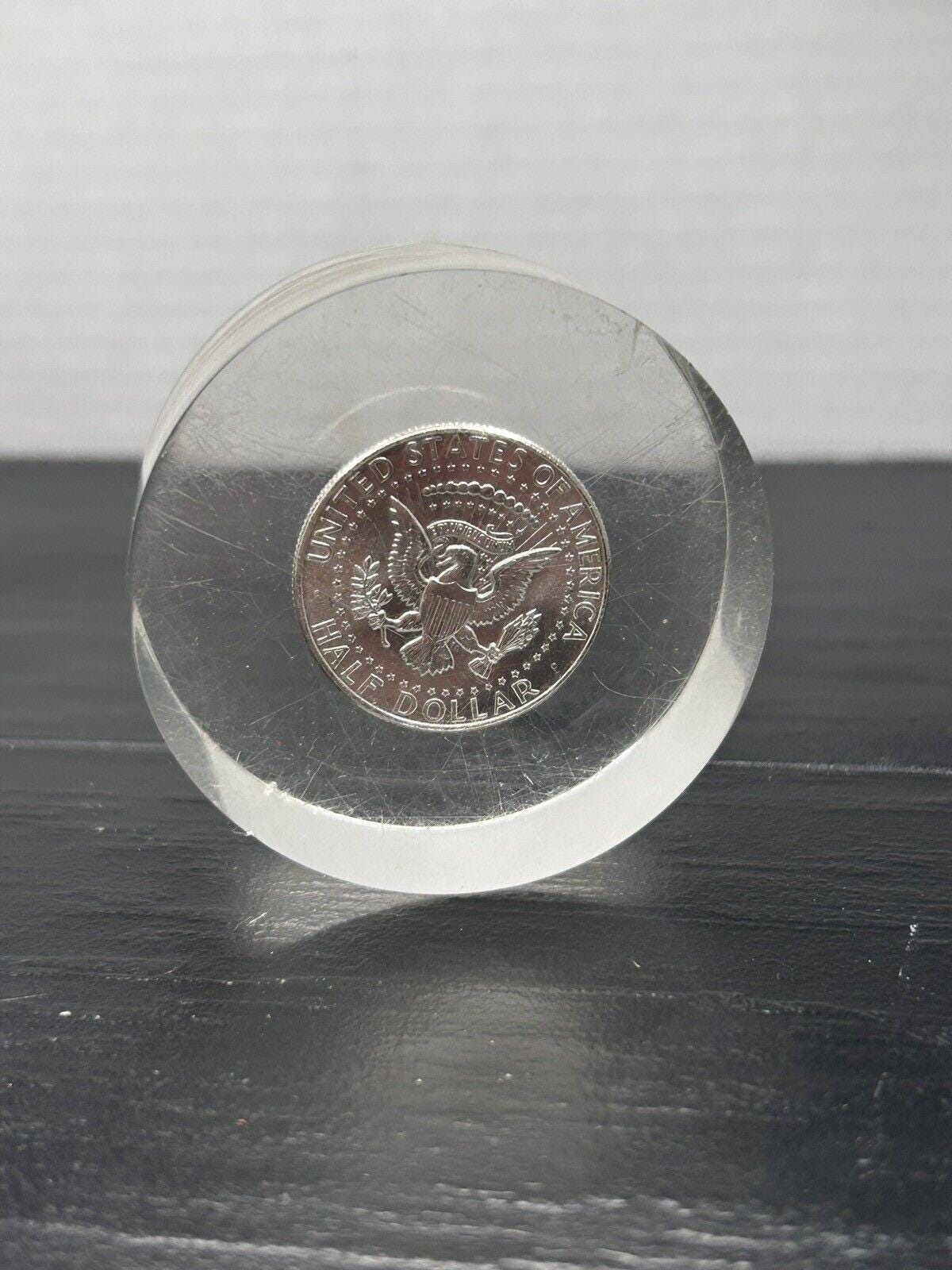 1964 Silver Kennedy Half 1/2 Dollar Coin JFK in Lucite Paperweight GEM ...