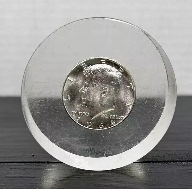 1964 Silver Kennedy Half 1/2 Dollar Coin JFK in Lucite Paperweight GEM ...