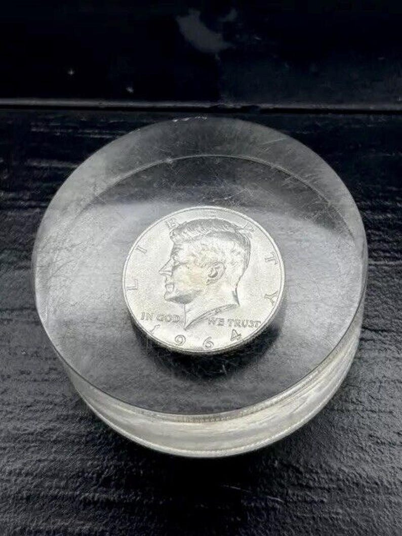 1964 Silver Kennedy Half 1/2 Dollar Coin JFK in Lucite Paperweight GEM ...