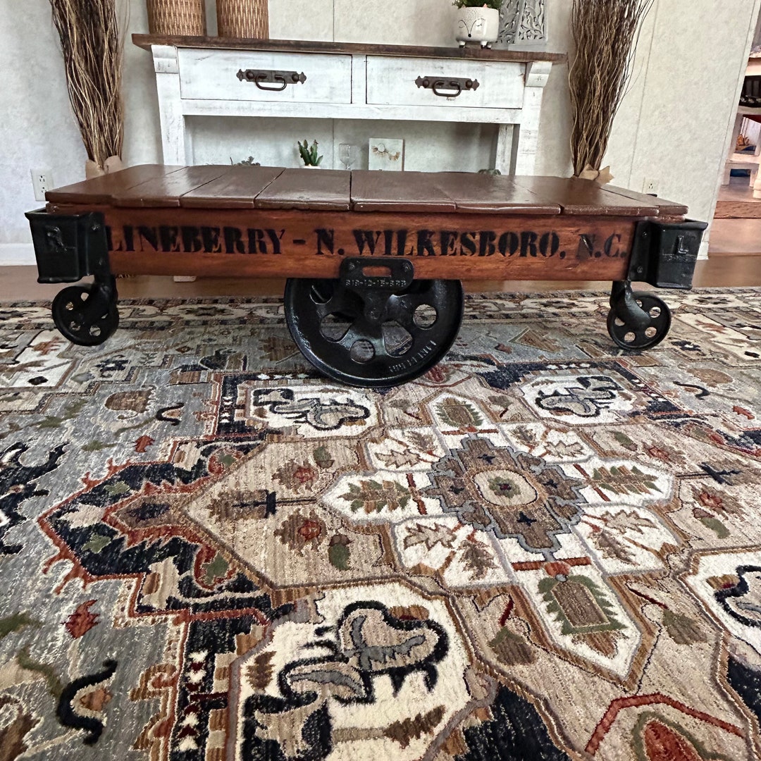 Original dark Mahogany Antique Factory Cart Coffee Table Lineberry ...