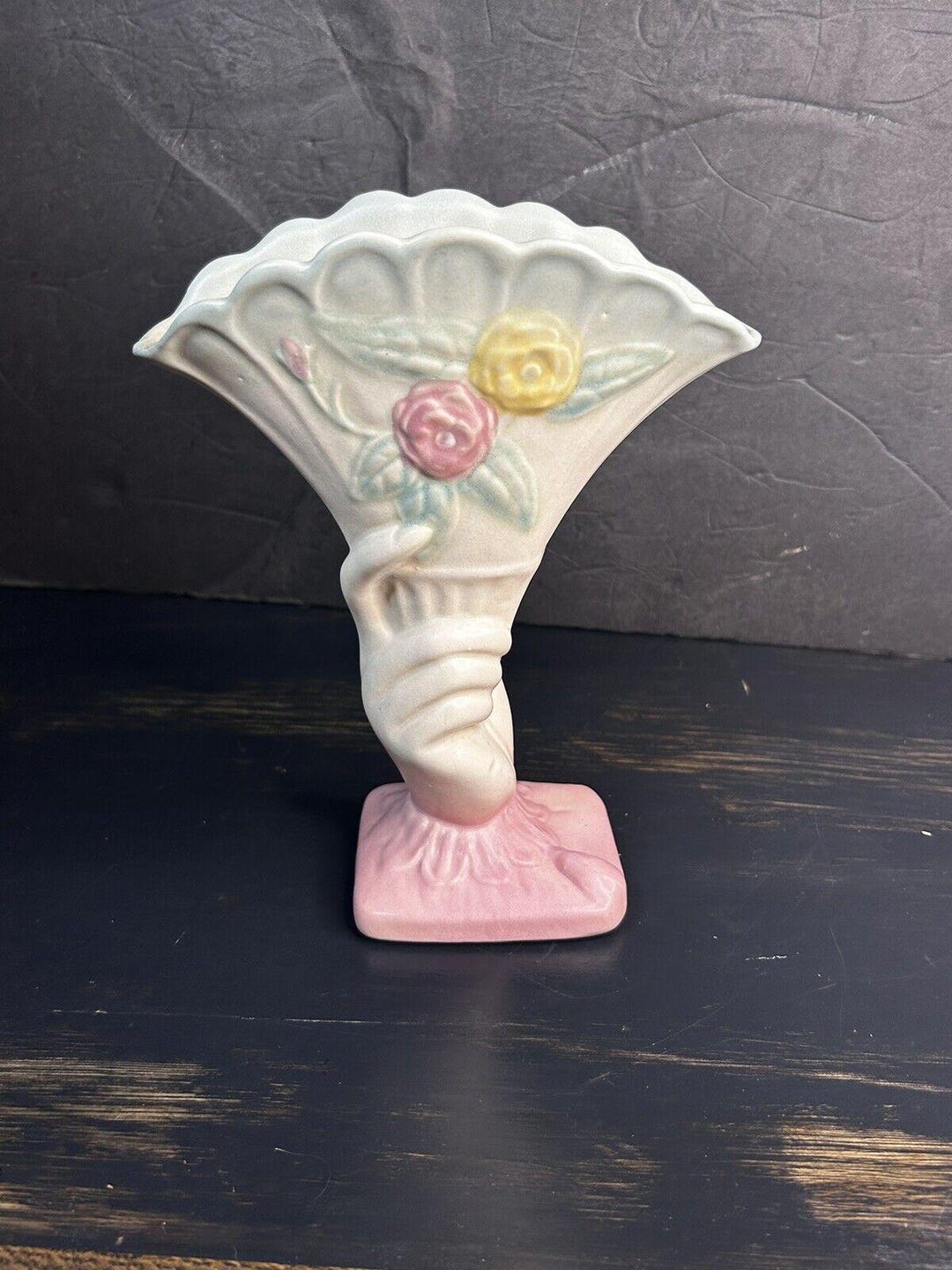 1940s HULL Art Pottery OPEN ROSE / Camellia Hand Vase 126-8 1/2 U.S.A ...