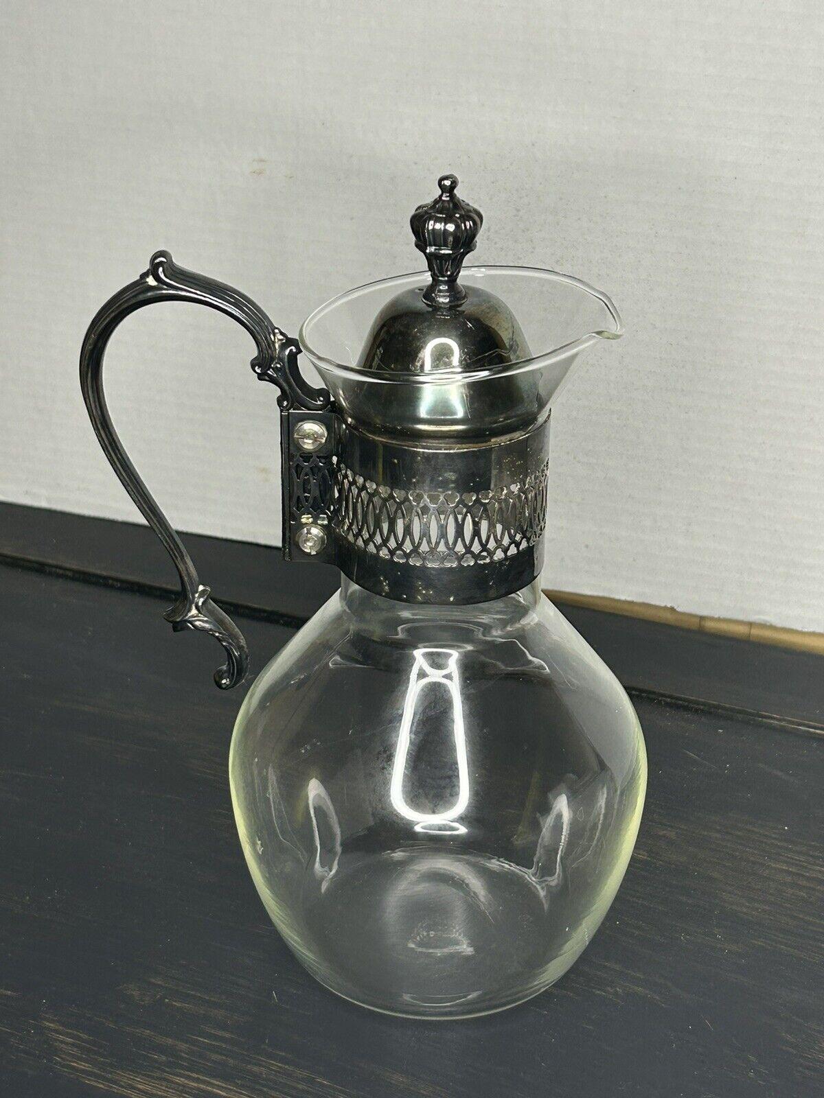 Very Rare Vintage Corning Ware Glass Pitcher Carafe With Pewter Silver ...