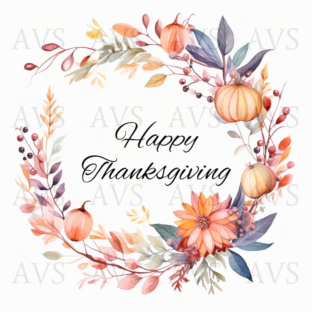 Thanksgiving Wreath, Thanksgiving Day Wreath, Fall Watercolor Wreath ...