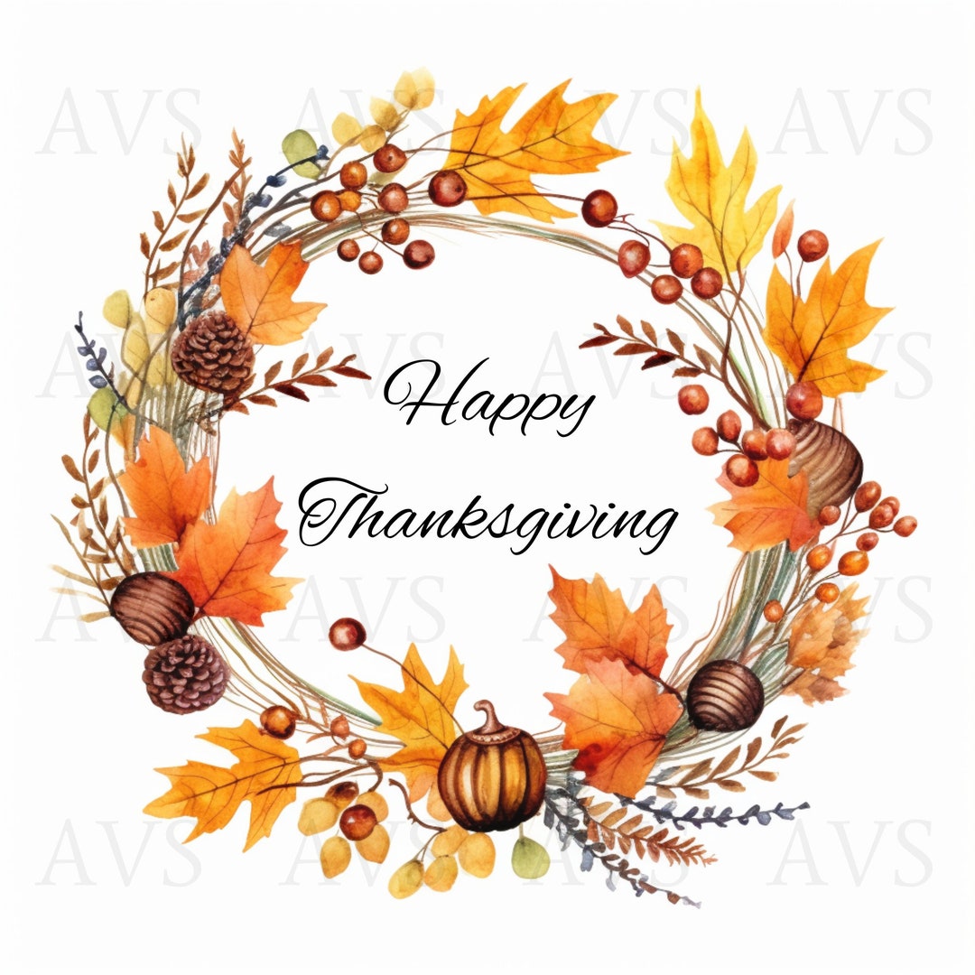 Thanksgiving Wreath, Thanksgiving Day Wreath, Fall Watercolor Wreath ...