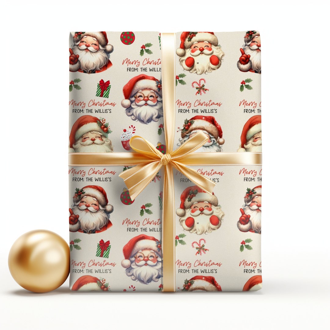 Personalized Vintage Santa Christmas Wrapping Paper on Roll, Christmas ...