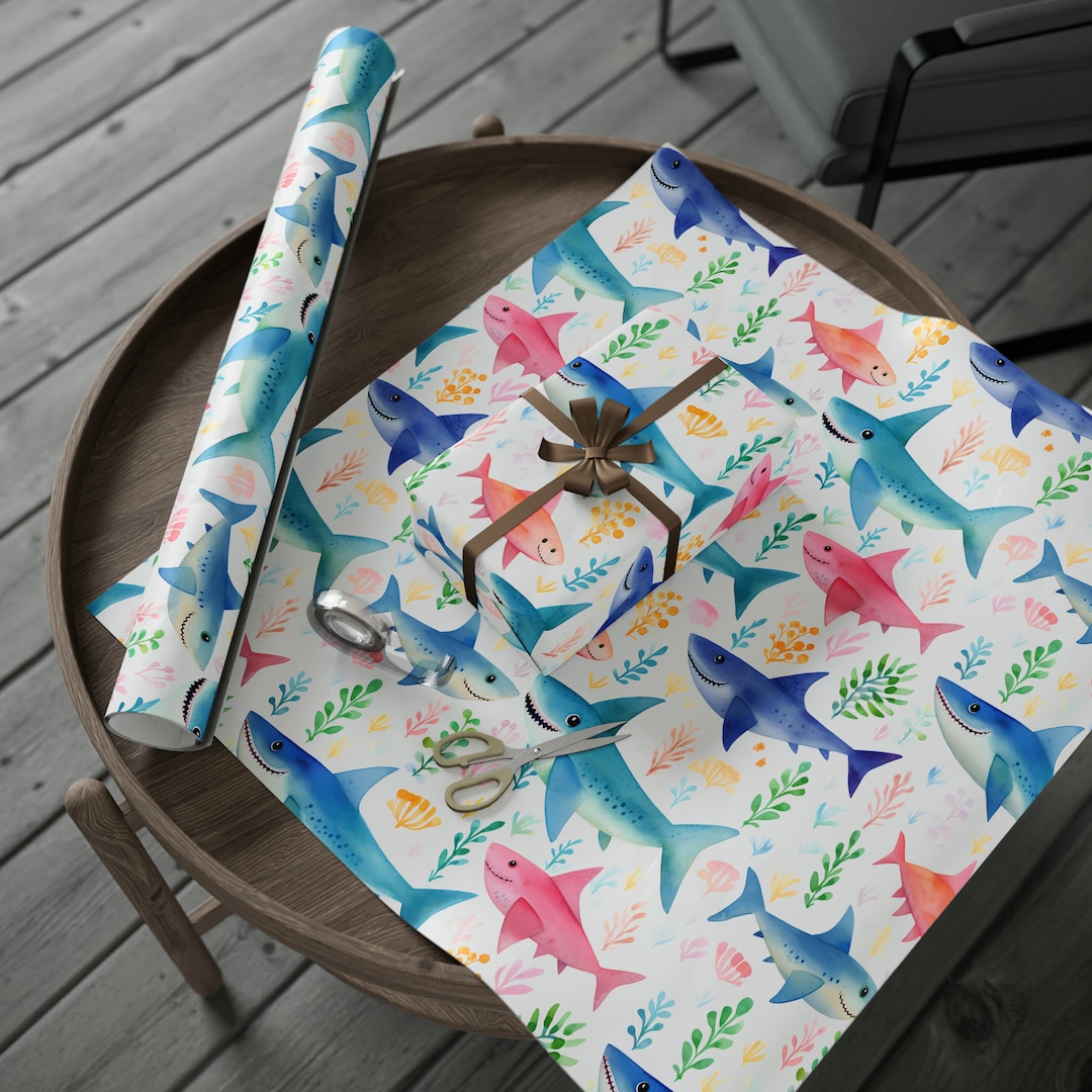 Shark Wrapping Paper for Birthday Gifts, Shark Gift Wrap on Roll, Shark ...