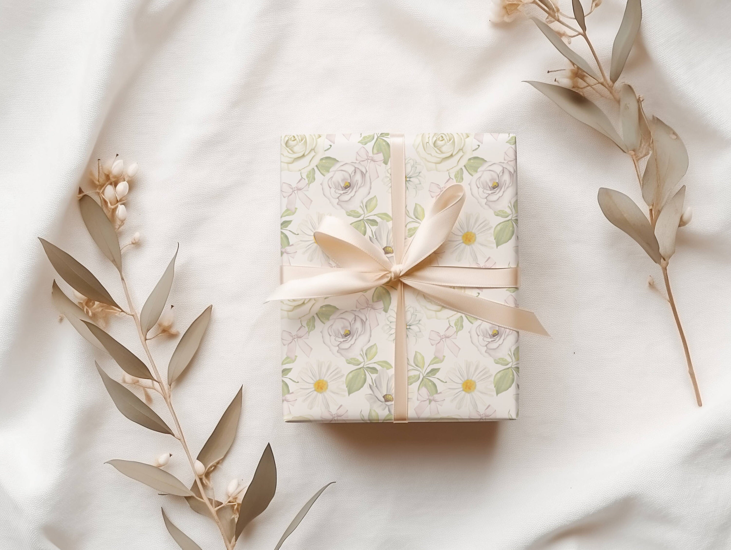 Elegant White Floral Garden Wedding Wrapping Paper, Wedding Shower ...