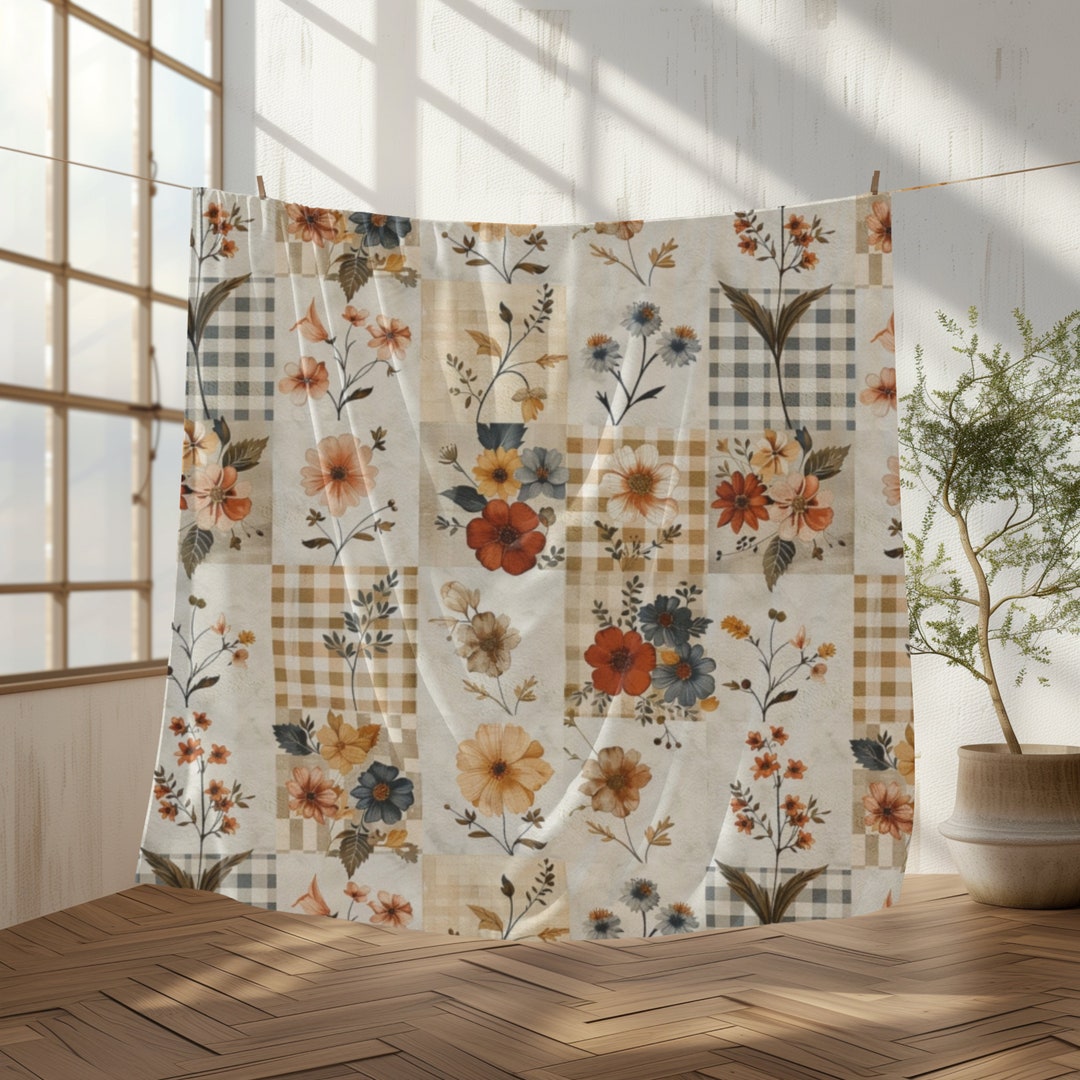 Cottage Core Floral Patchwork Theme Cozy Plush Blanket, Flower Sofa ...