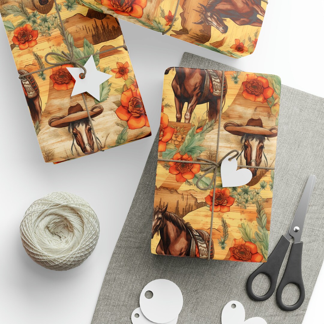 Horse Wrapping Paper, Western Birthday Wrapping Paper, Farm Gift Wrap ...