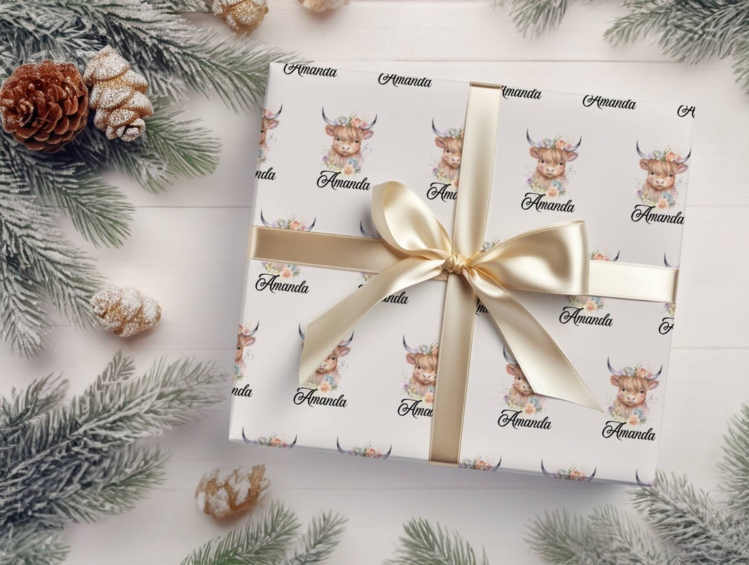 Highland Cow Personalized Wrapping Paper on Roll, Scottish Cow Gift ...
