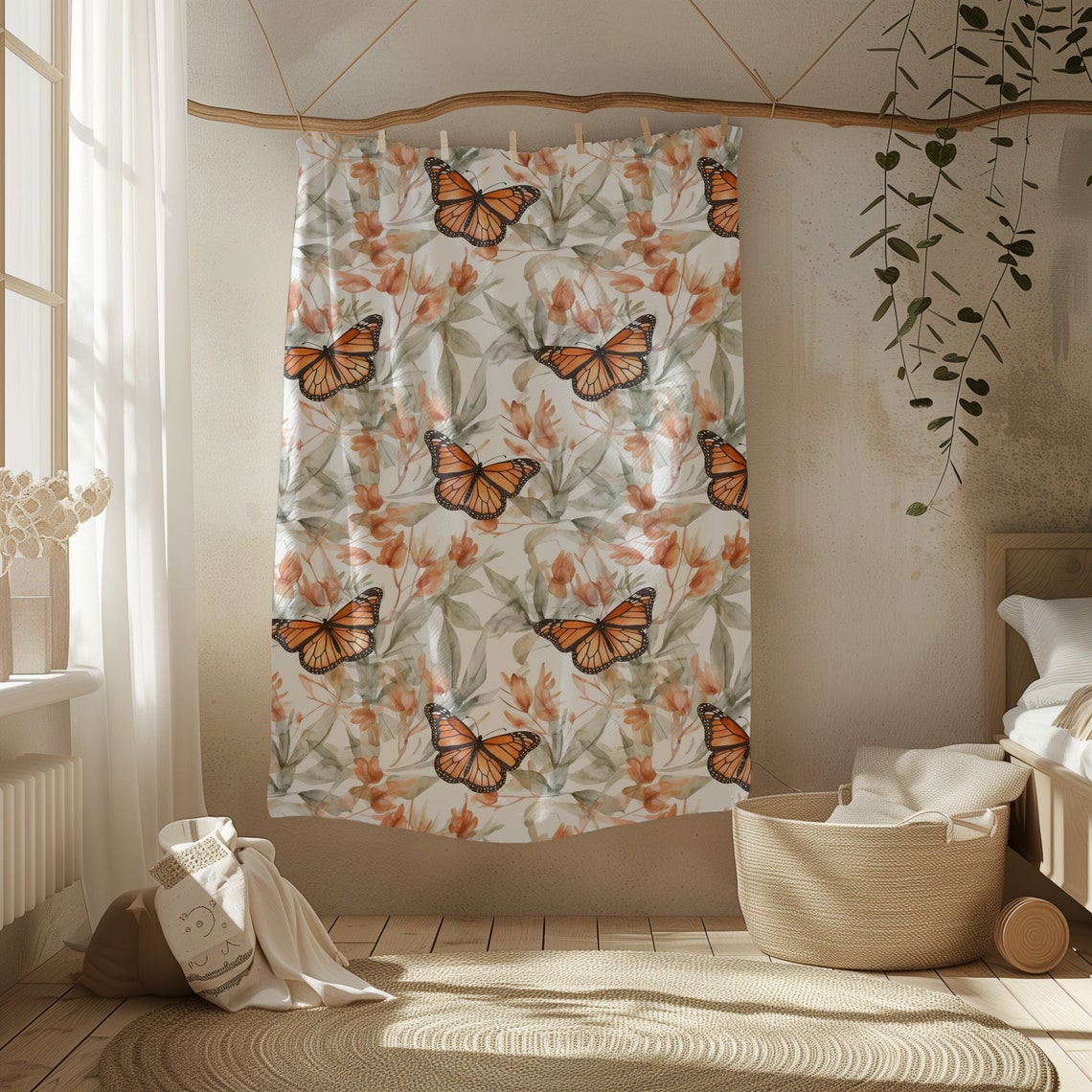 Cottagecore Butterfly Warm Cozy Plush Blanket, Monarch Floral Couch ...